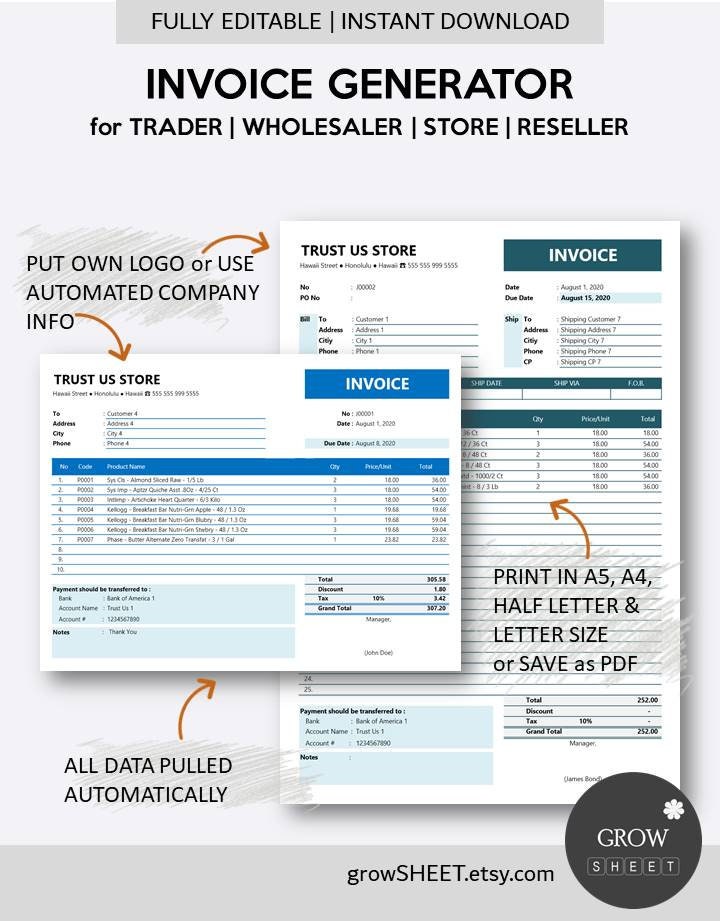 Invoice Generator for Trading Business | Excel Invoice Template for ...