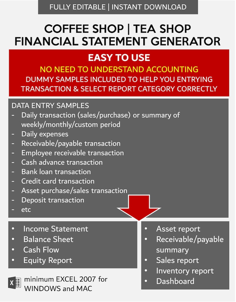 Coffee Shop Business Financial Statement Generator | Automated Income ...