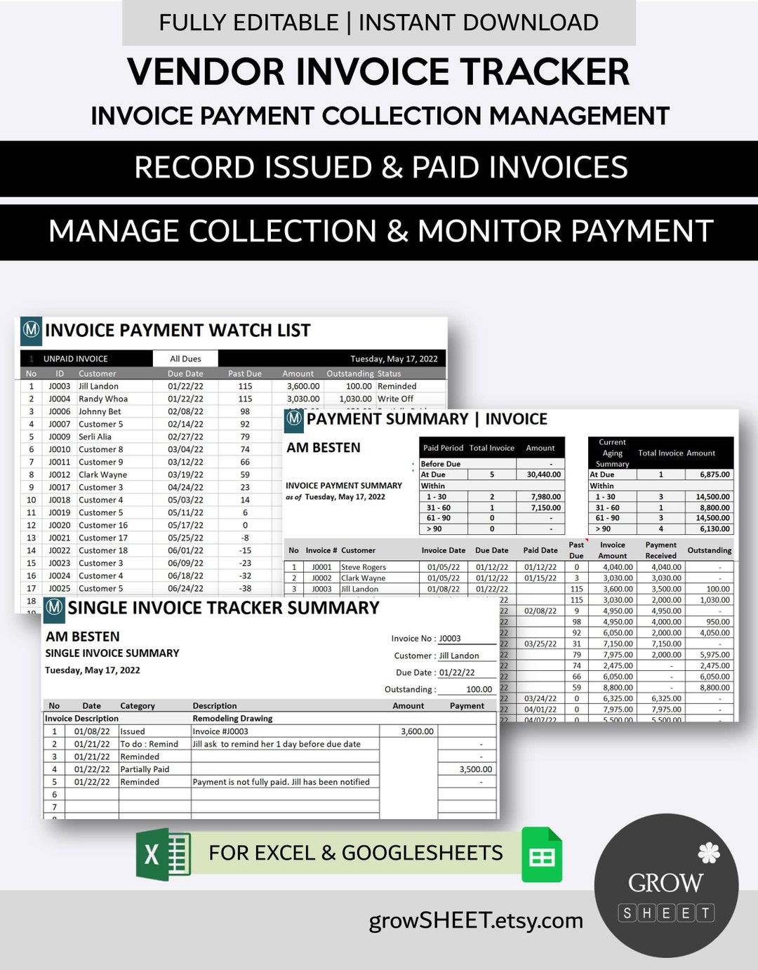 Vendor Invoice Payment Tracker and Collection Management Spreadsheet ...