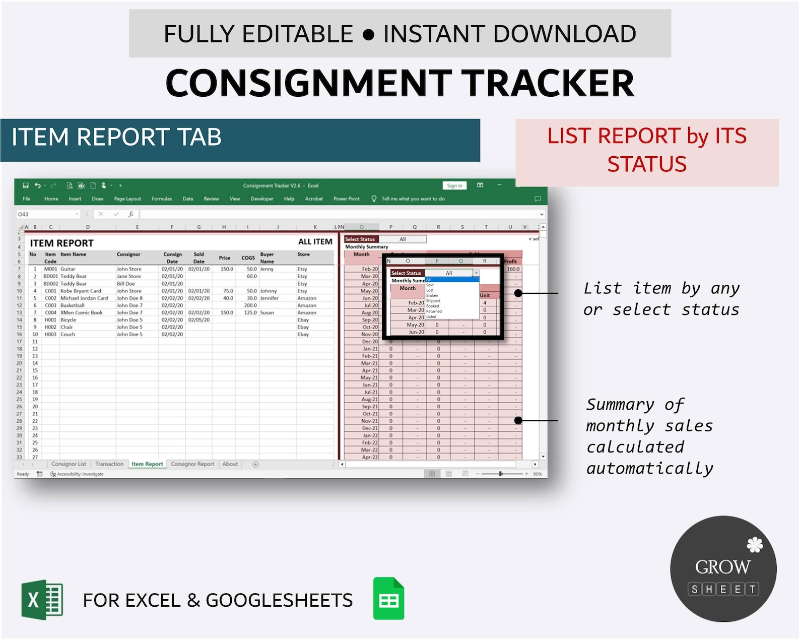 Consignment Tracker | Simple Store Inventory Database | Etsy Consignment Inventory Manager ...
