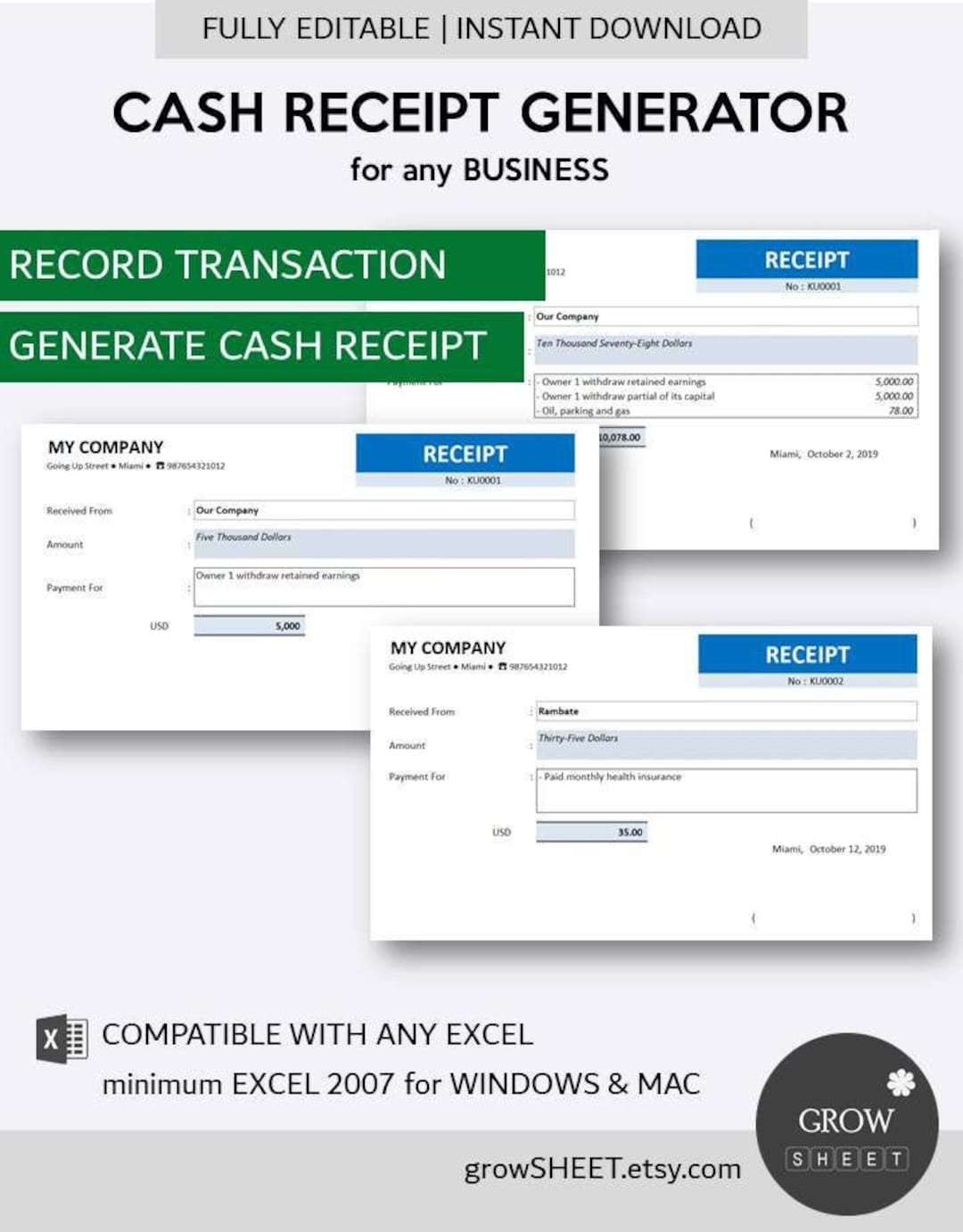 Cash Receipt Generator for Small Business | Cash Receipt Template Excel ...