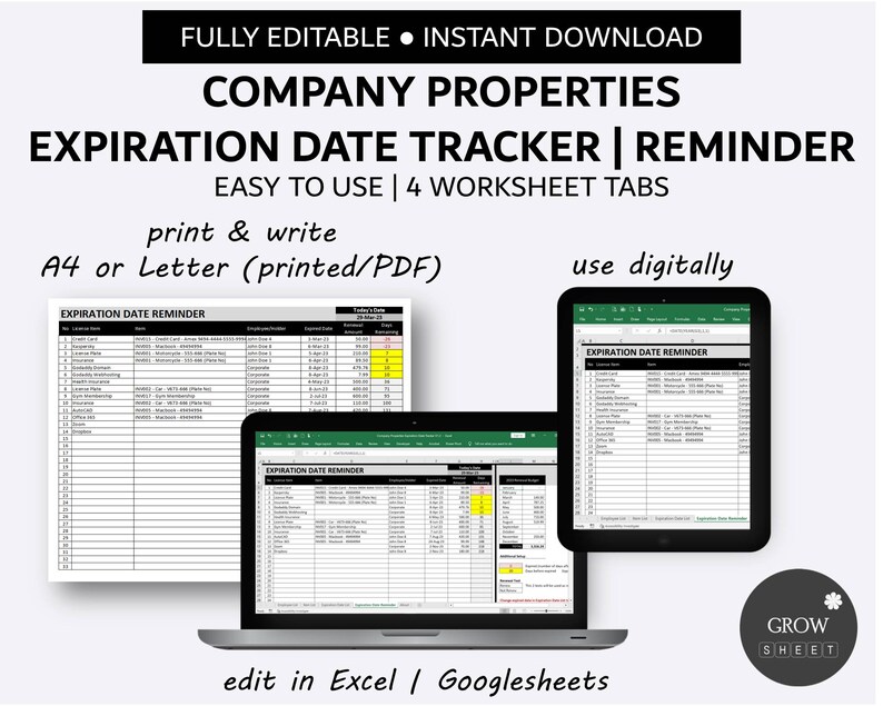 Company Property Expiry Date Tracker | Simple Company Inventory ...