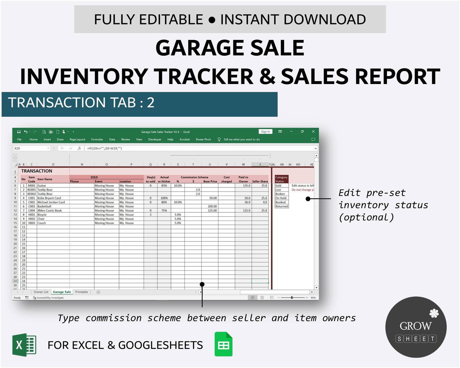 Garage Sale Inventory and Sales Tracker | Garage Sale Listing ...