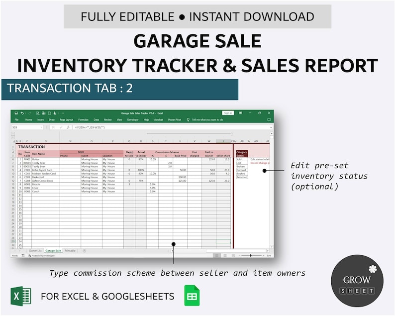 Garage Sale Inventory and Sales Tracker | Garage Sale Listing ...