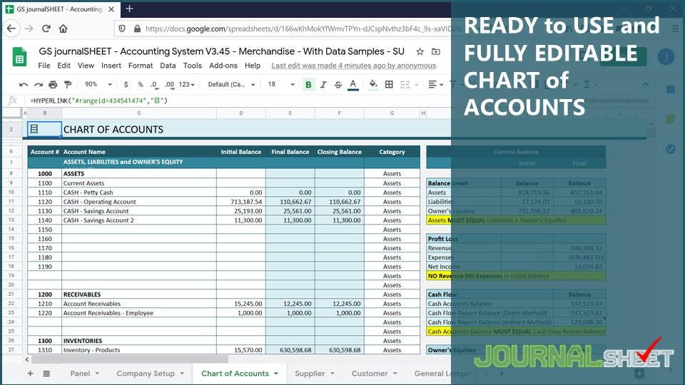 Googlesheets Accounting Template for Merchandise Business Automatic ...