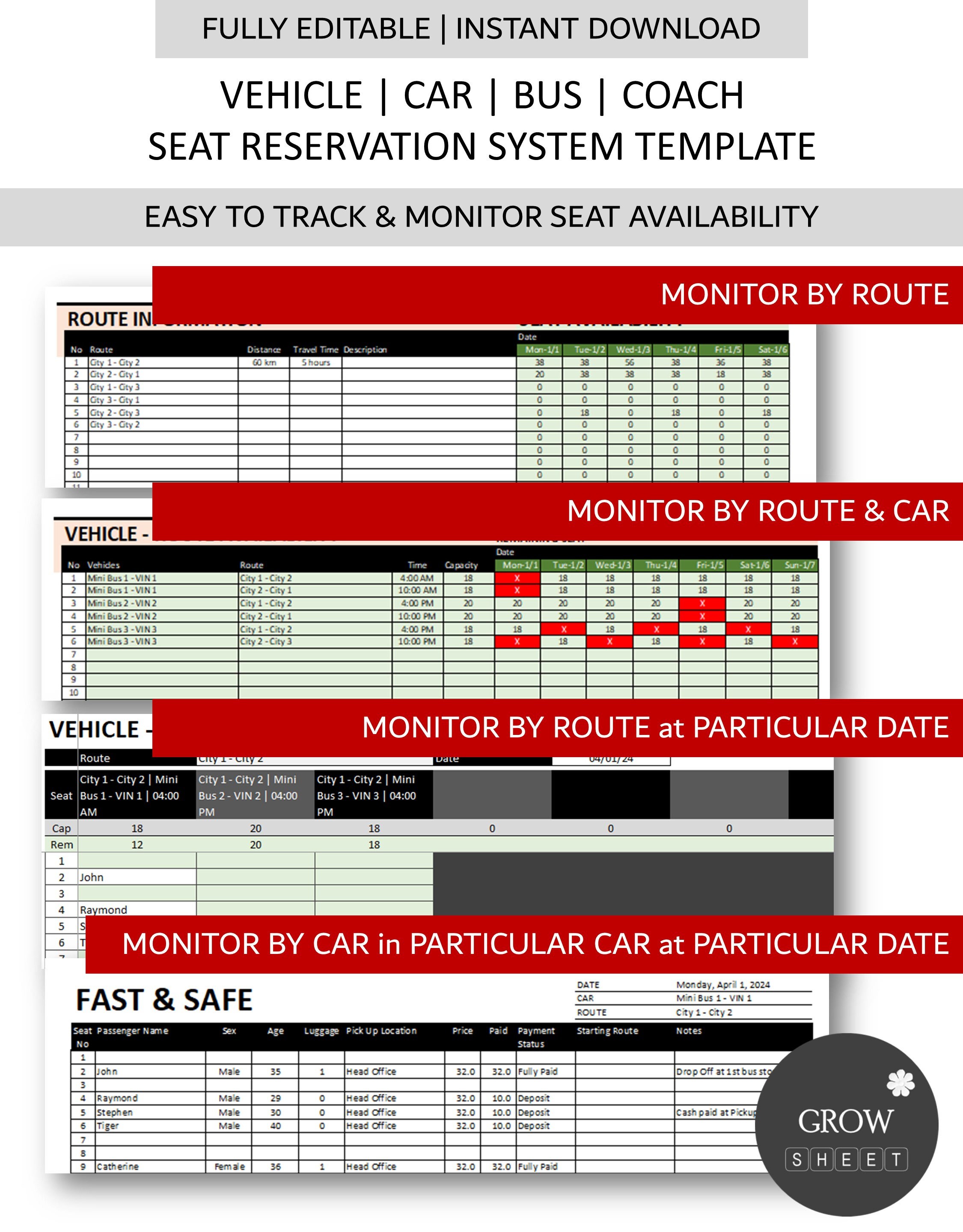 Car Seat Booking System Template | Vehicle Seat Reservation Spreadsheet ...
