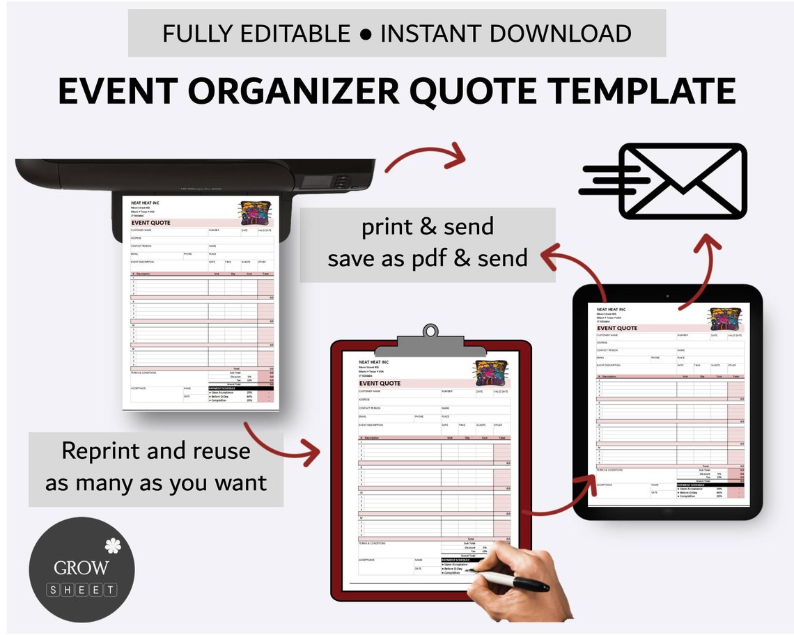 Printable Event Organizer Quote Template for Excel and Google Sheets ...