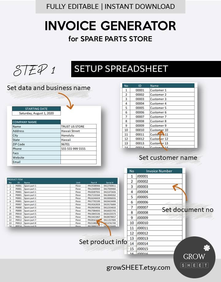 Invoice Generator for Spare Parts Business | Excel Invoice Template for ...