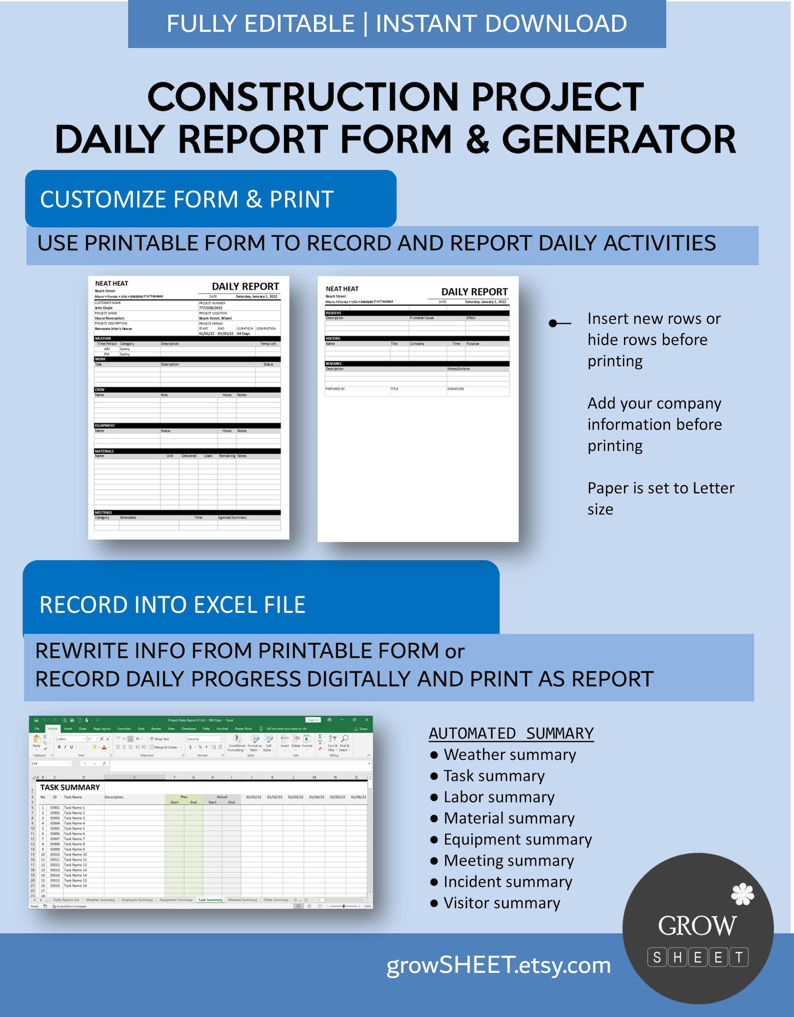 Construction Project Daily Report Generator With Database | Home ...