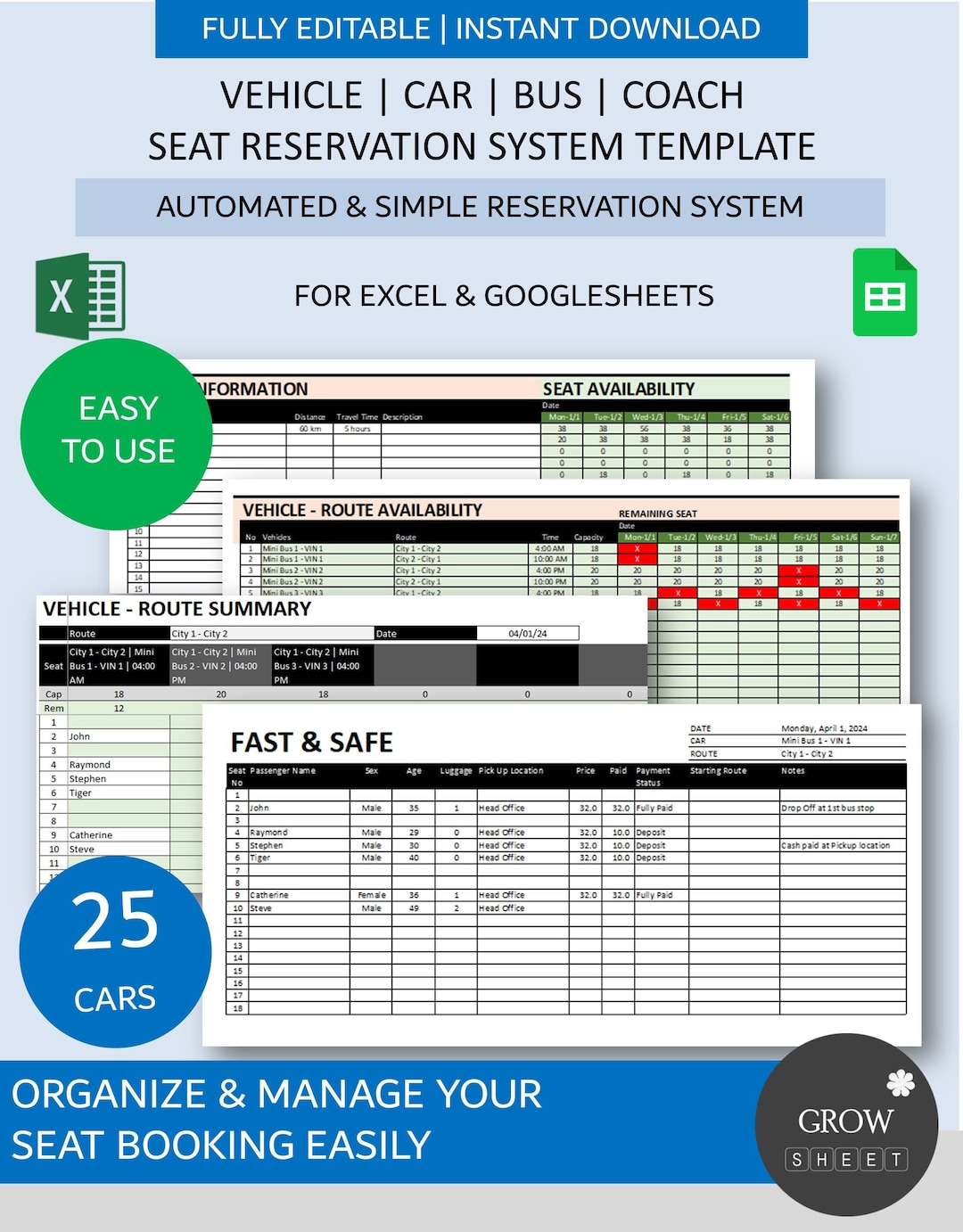 Car Seat Booking System Template | Vehicle Seat Reservation Spreadsheet ...
