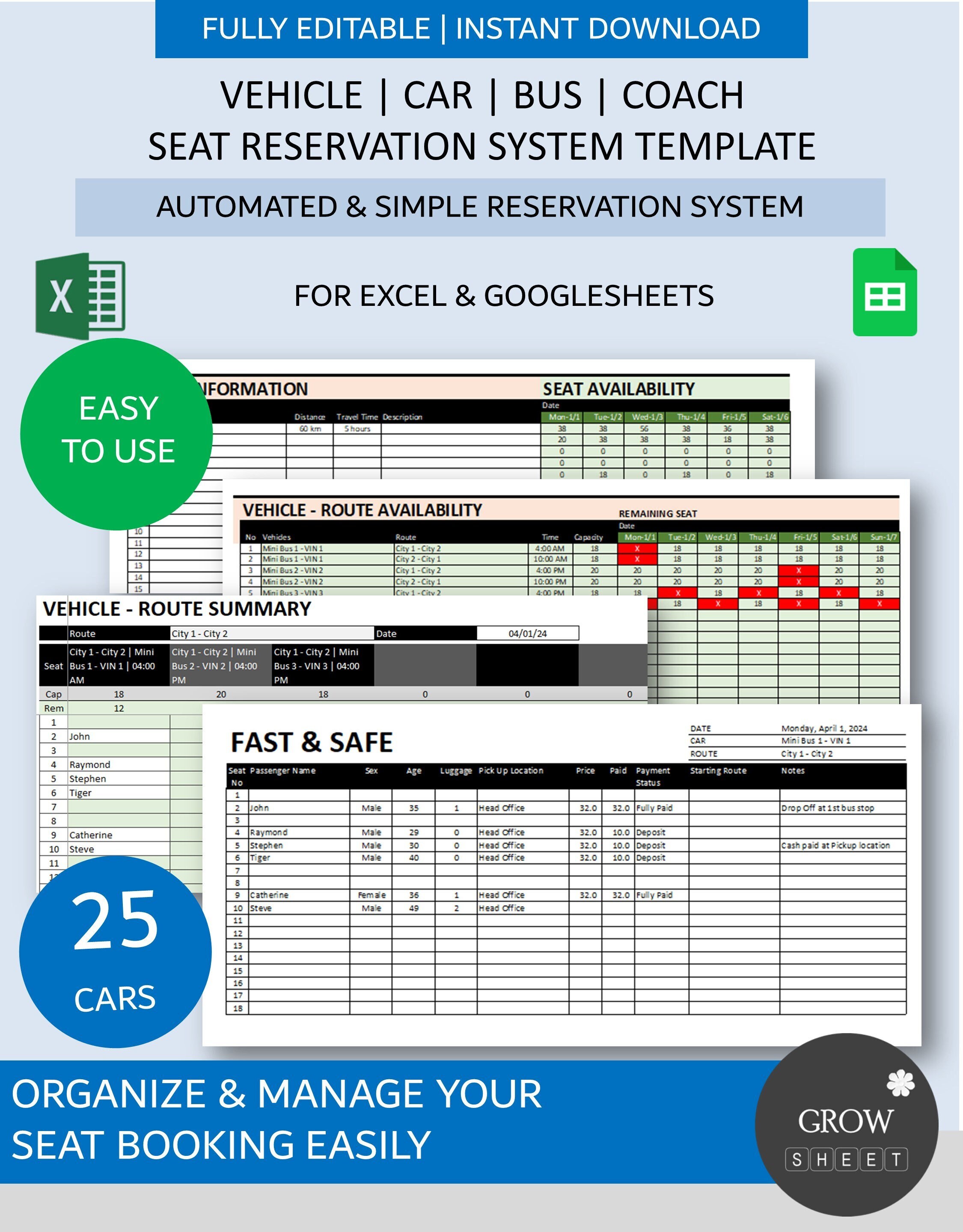 Car Seat Booking System Template | Vehicle Seat Reservation Spreadsheet ...