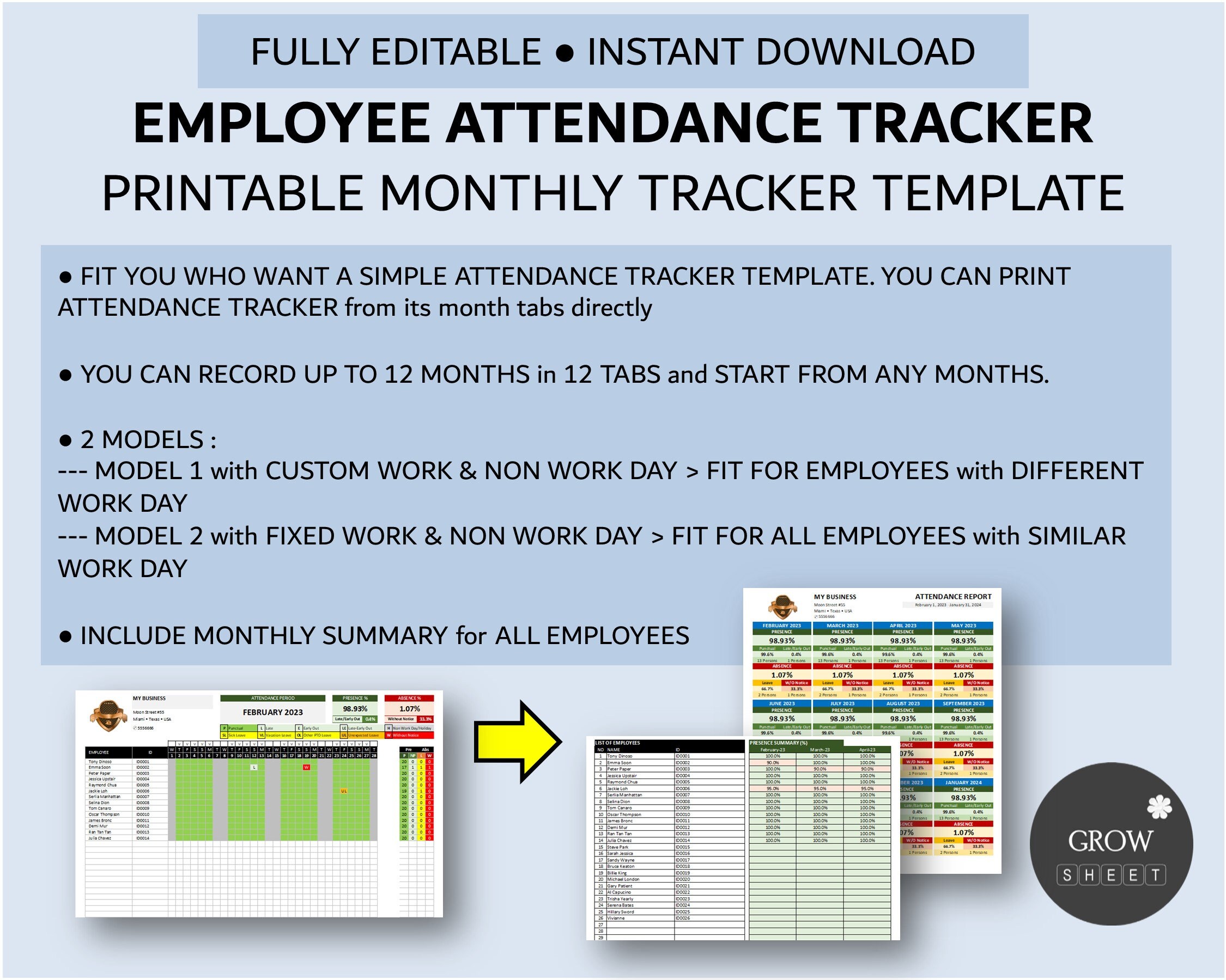 Employee Attendance Tracker | Daily Attendance Record | Start From Any ...