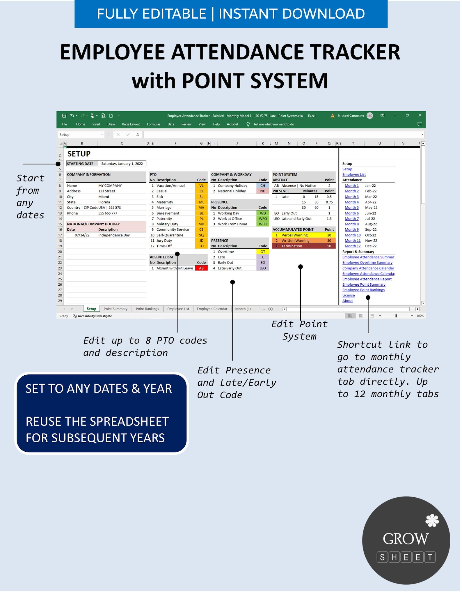 Employee Attendance Tracker With Point System | Automated Disciplinary ...