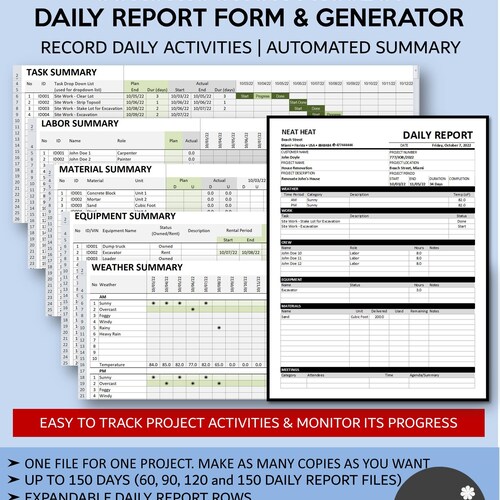 Construction Project Daily Report Generator With Database - Etsy