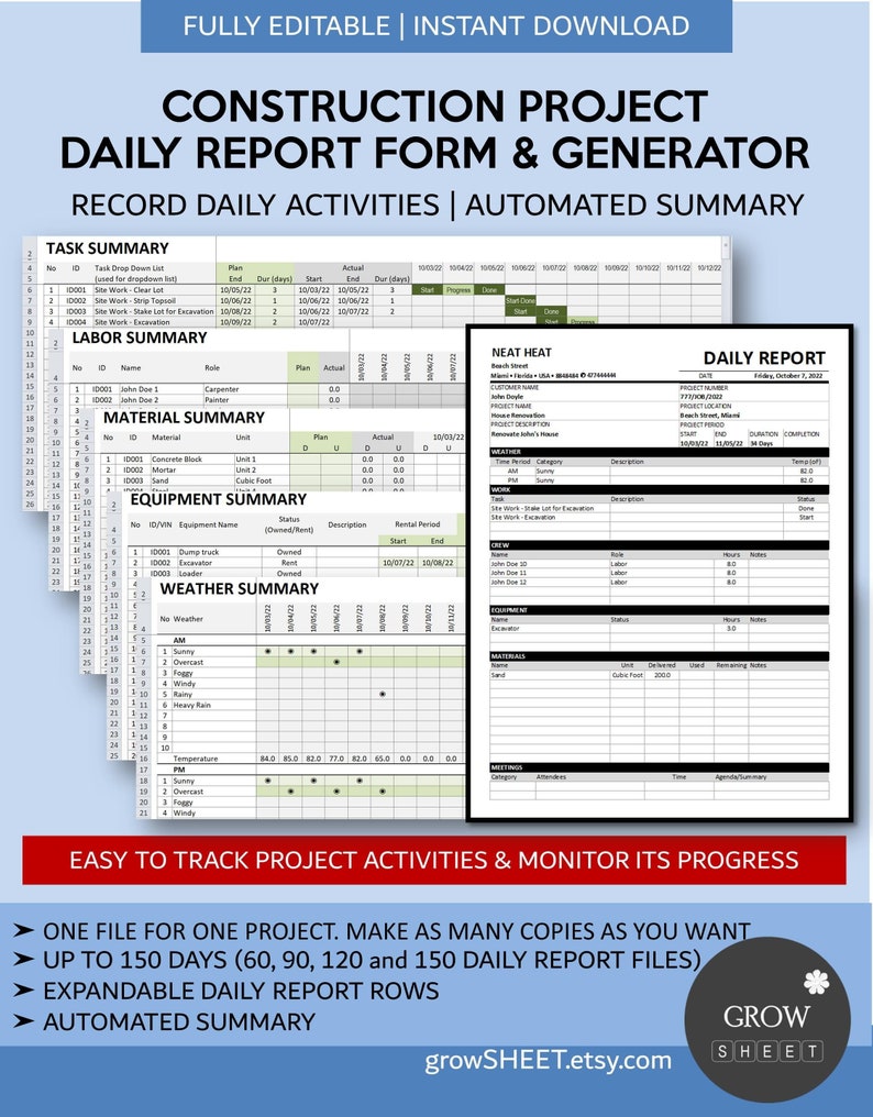 Construction Project Daily Report Generator With Database | Home ...