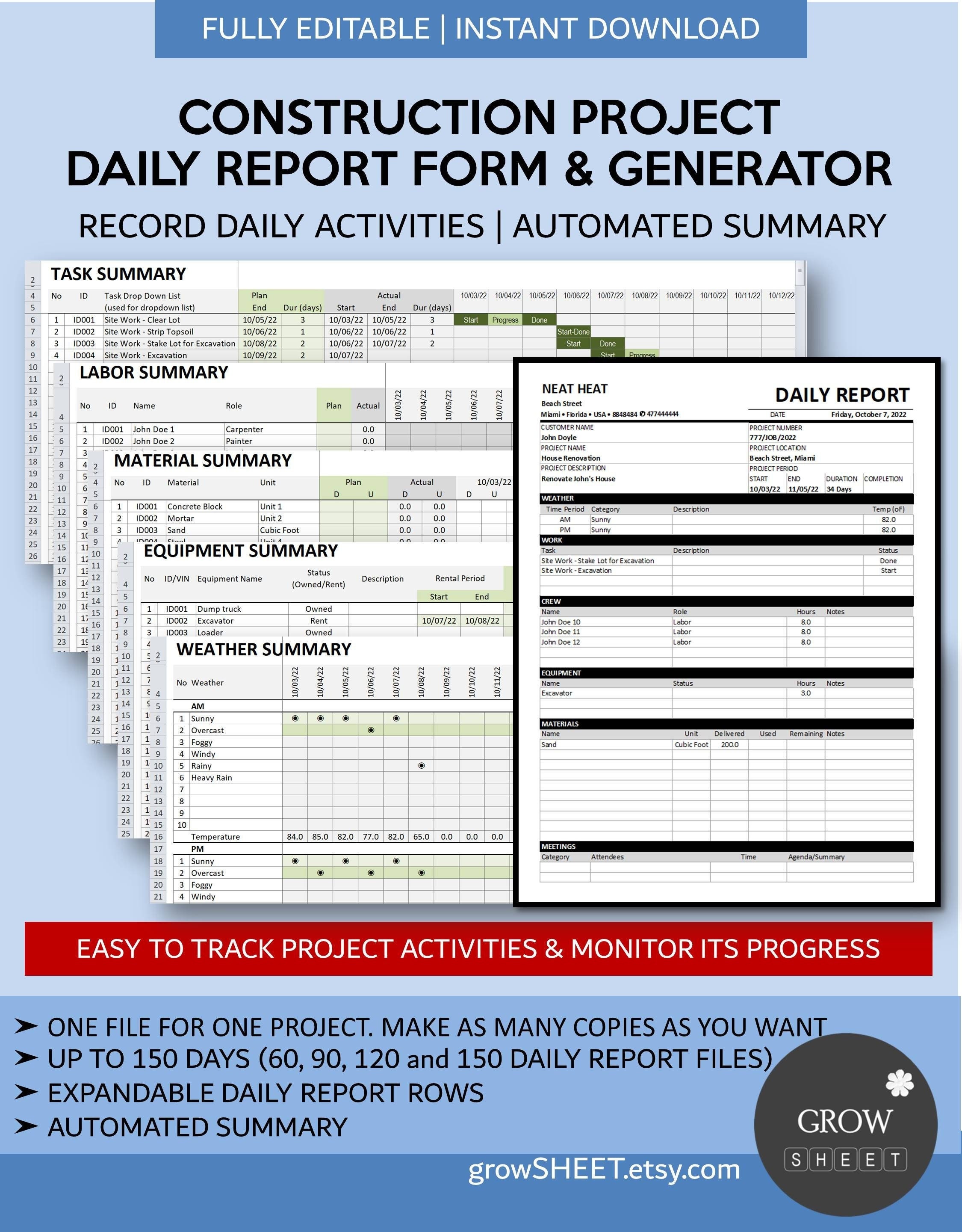Construction Project Daily Report Generator With Database | Home ...