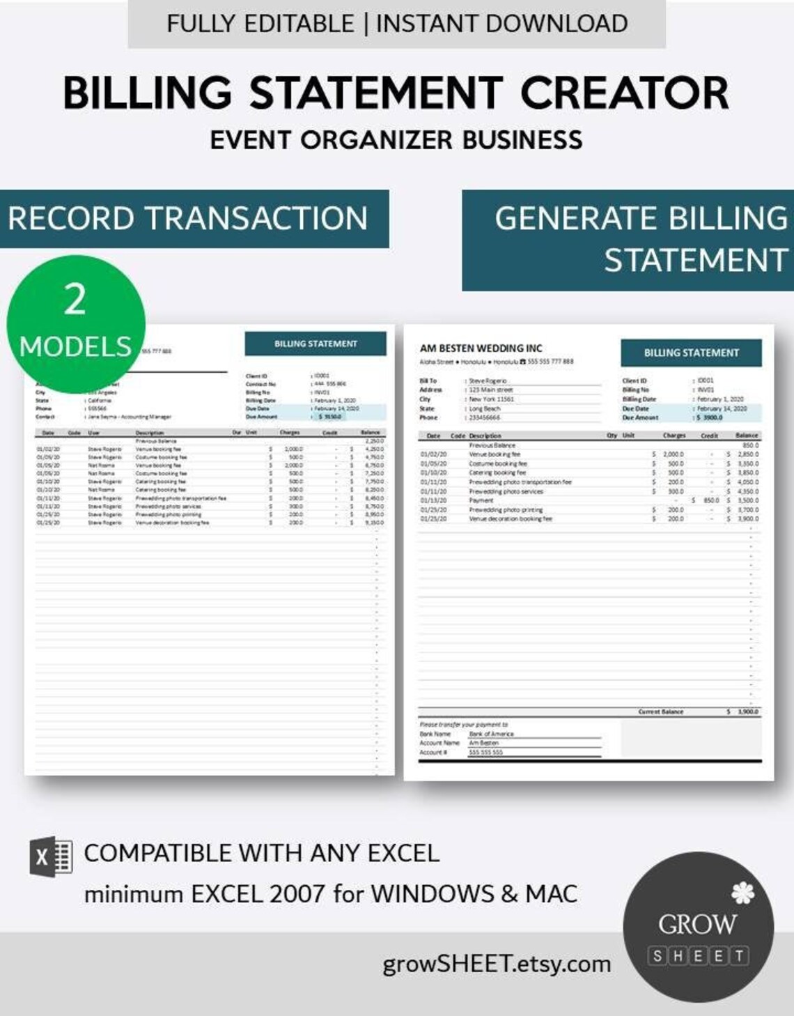 Billing Statement Creator for Wedding Organizer Event - Etsy