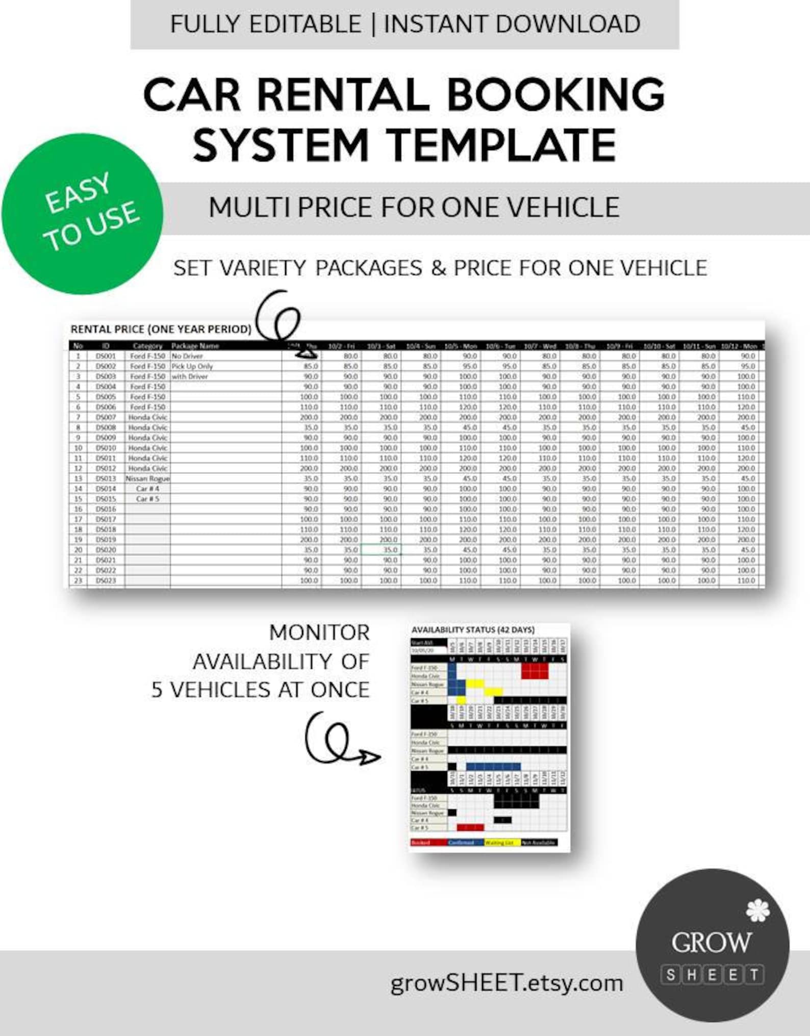Car Rental Daily Booking Template Auto Rental Reservation | Etsy