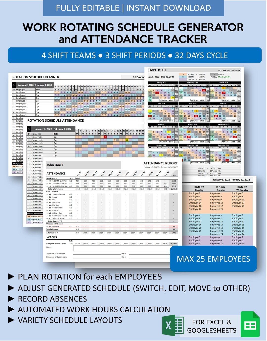 Work Rotating Generator Template and Attendance Tracker | Automated ...