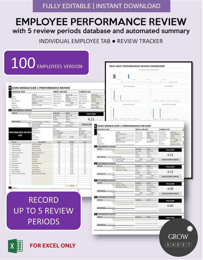 Employee Performance Review Template With Database | Performance ...