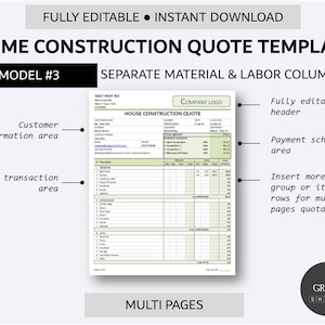 Printable House Construction Quote Template | Price Quotation Form for ...