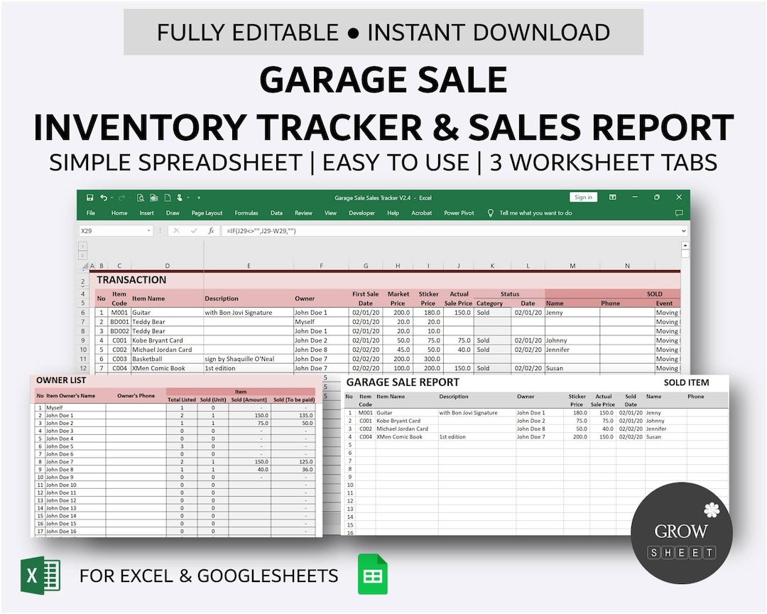 Garage Sale Inventory and Sales Tracker | Garage Sale Listing ...
