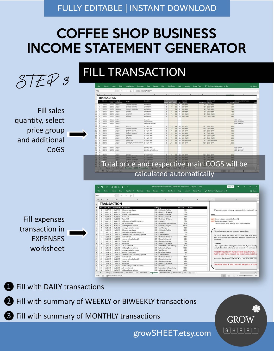 Coffee Shop Business Income Statement Generator Automated Profit & Loss ...