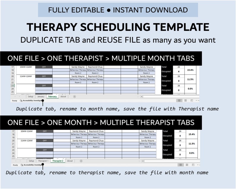 Therapy Scheduling Template for Excel and Google Sheets | Printable One ...
