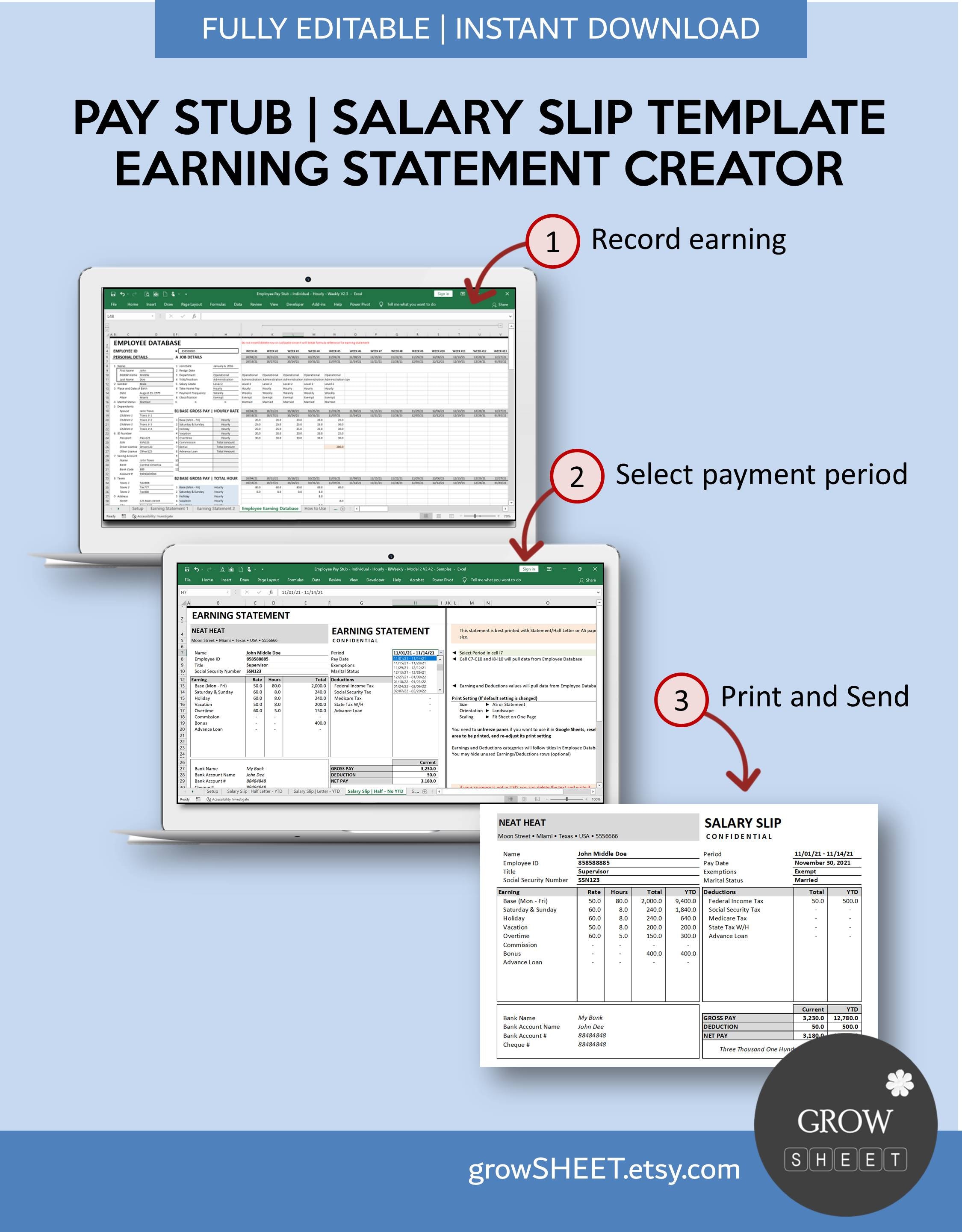 Salary Slip Generator | Pay Slip Creator for Hourly Employee | Biweekly ...