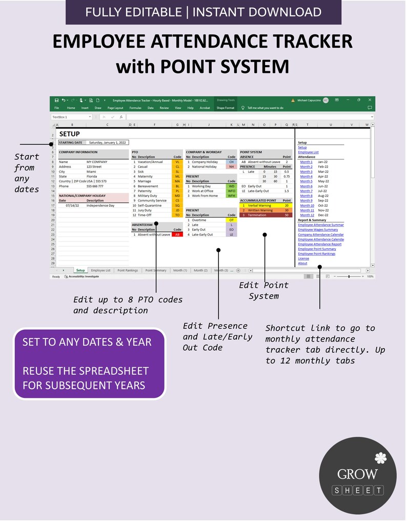 Employee Attendance Point System Tracker for Hourly Employees ...