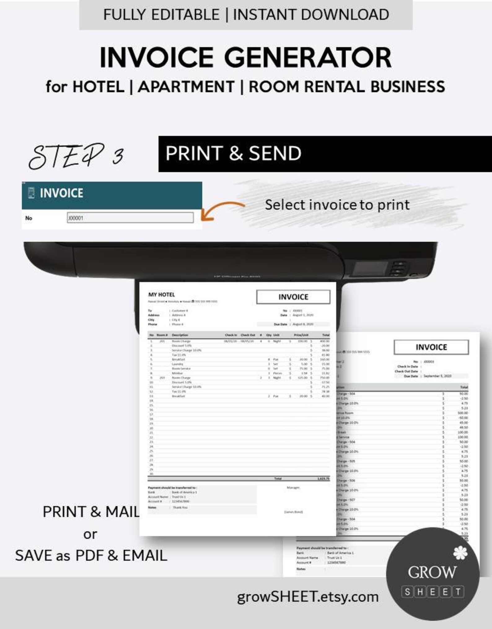 Invoice Generator for Hotel Business | Excel Invoice Template for Room ...
