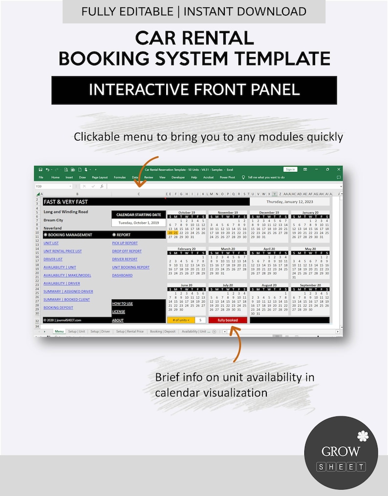 Car Rental Booking System Template | Vehicle Reservation Spreadsheet ...
