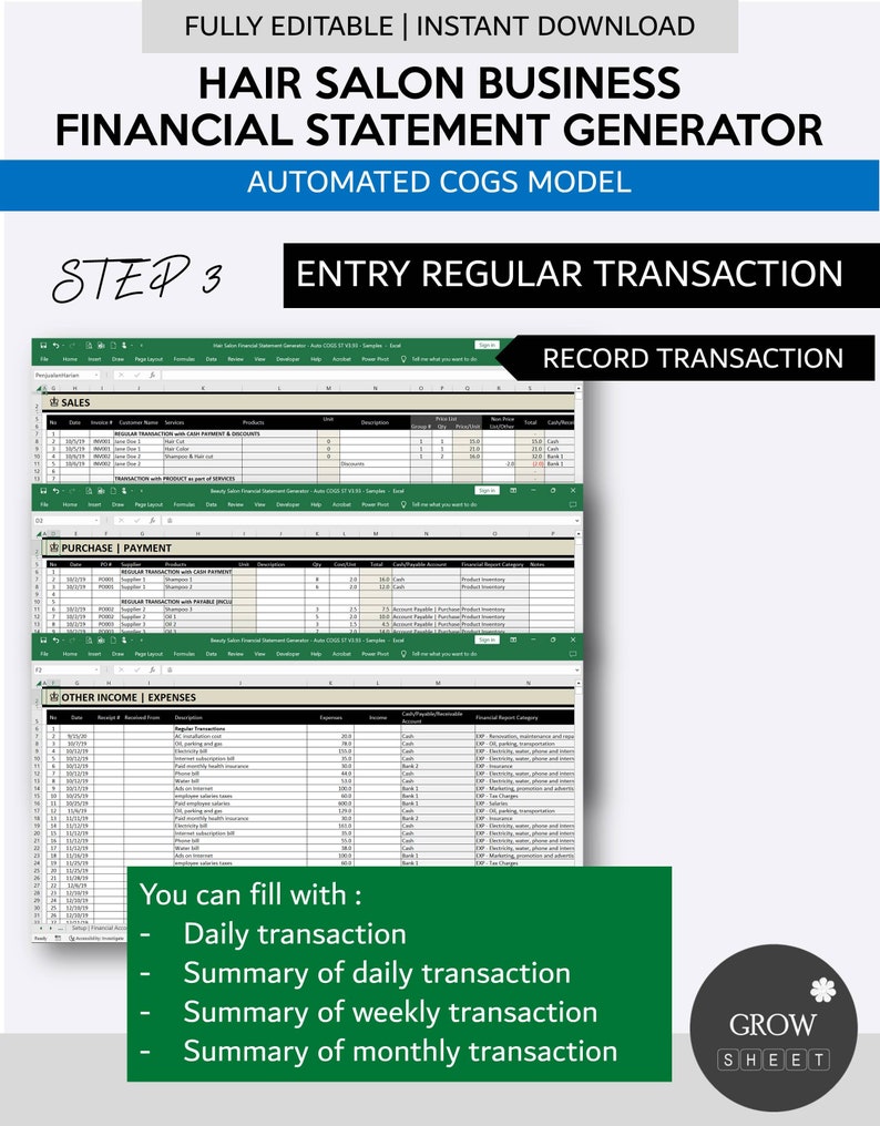Hair Salon Business Financial Statement Generator | Automated Income ...