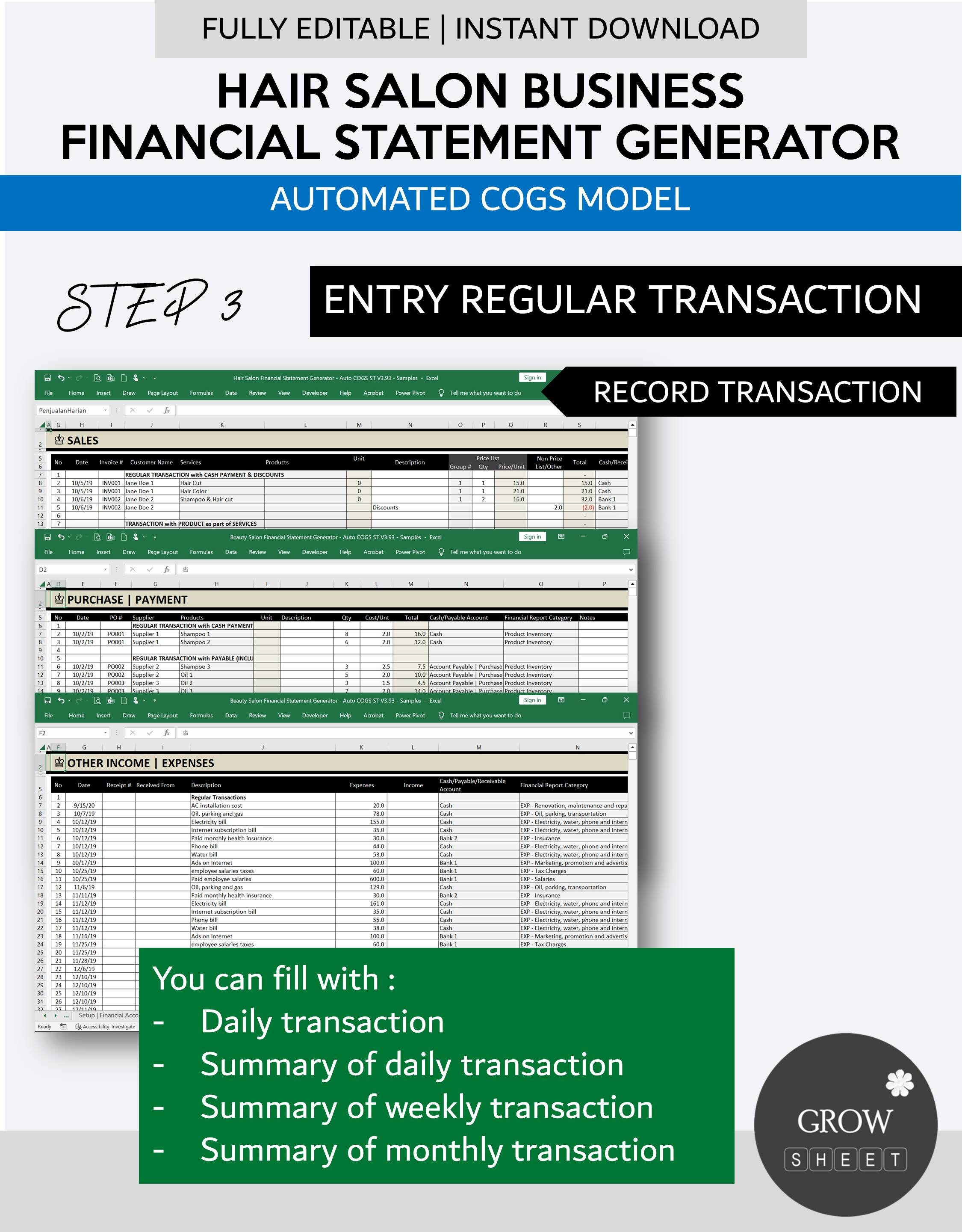 Hair Salon Business Financial Statement Generator Automated Income ...