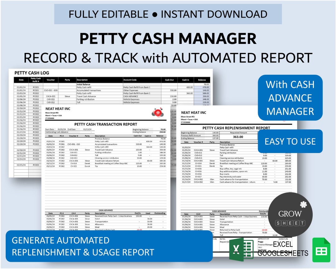 Petty Cash Log With Automated Replenishment Report | Petty Cash ...