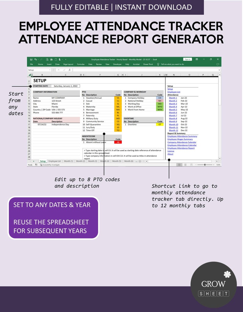 Employee Attendance Tracker and Report Generator | Monthly Leave Planner & Tracker | XL | Google ...