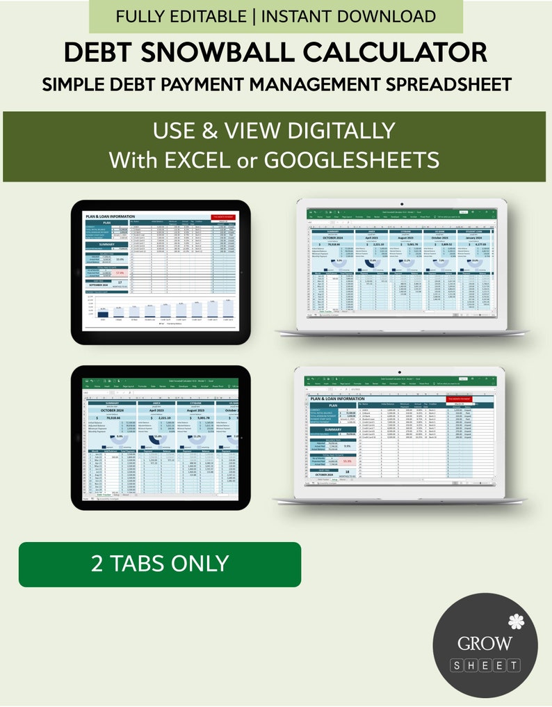 Debt Snowball Spreadsheet | Loan Payment Tracker | Debt Payoff ...