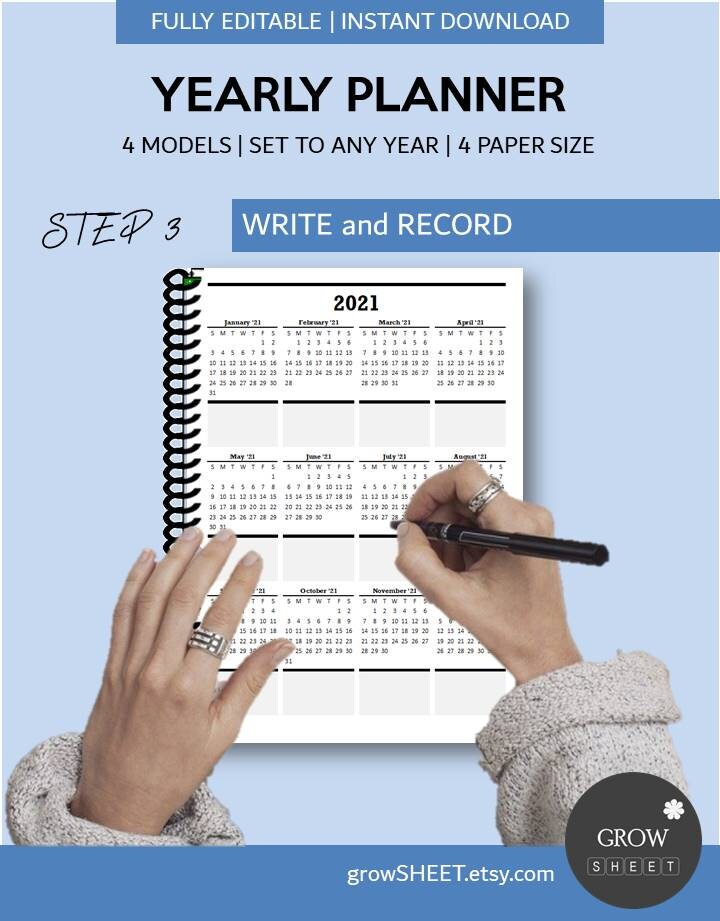 Yearly Planner Template | Yearly Calendar 2024 - 2025 - 2026 and Beyond ...