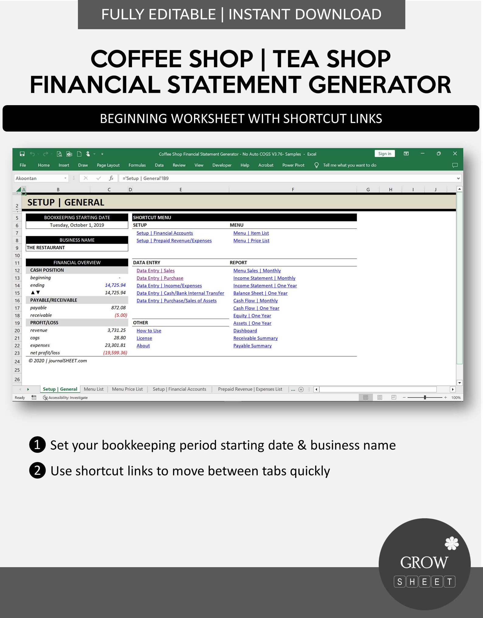 Coffee Shop Business Financial Statement Generator | Automated Income ...