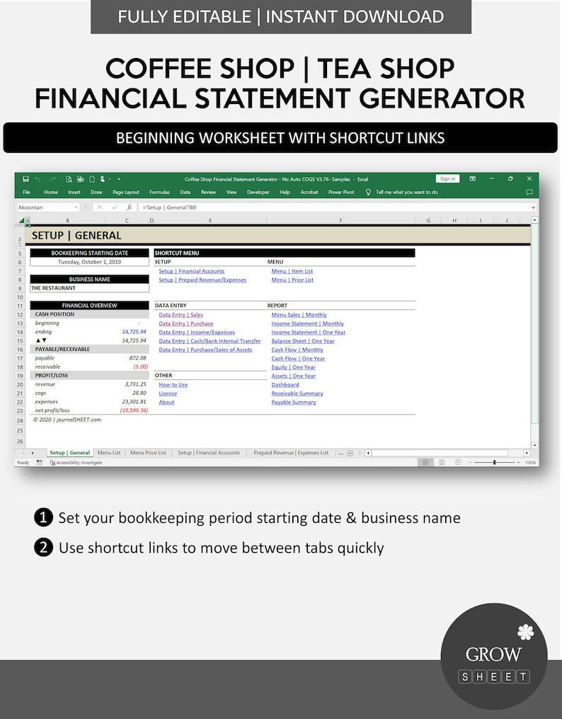 Coffee Shop Business Financial Statement Generator | Automated Income ...