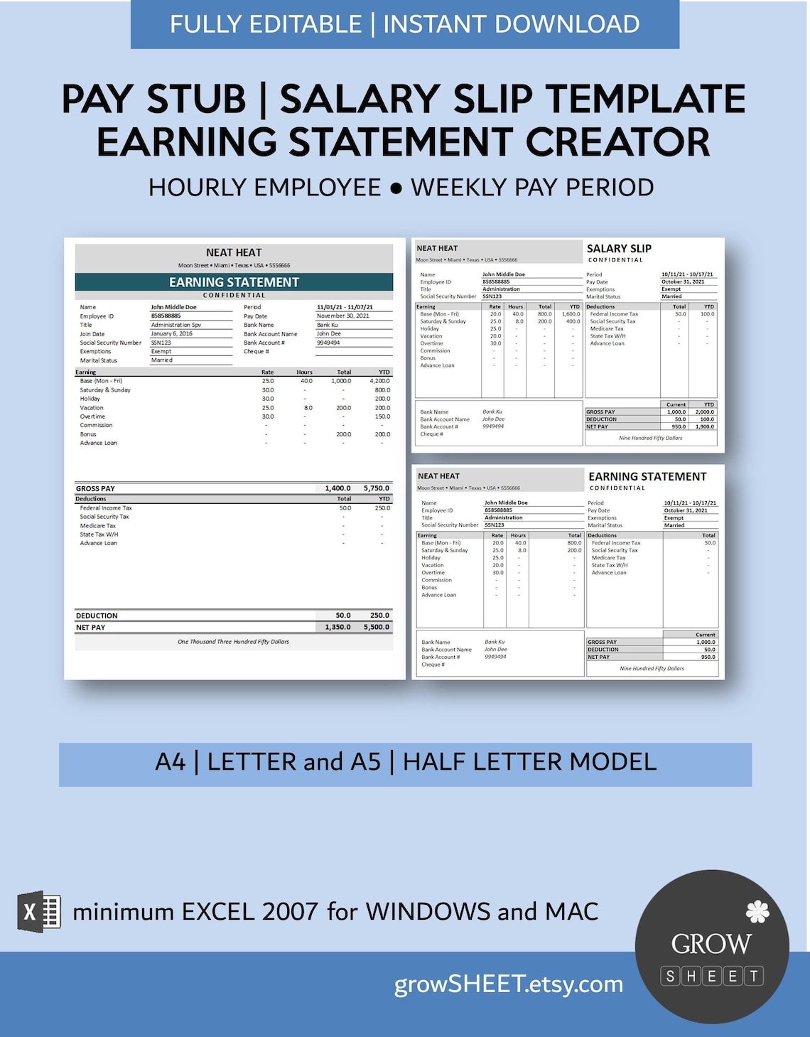 Salary Slip Generator Earning Statement Template Pay Slip - Etsy