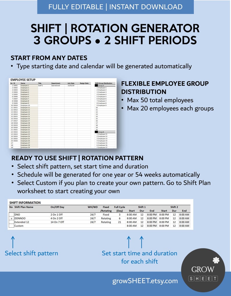 Employee Work Shift Rotating Schedule Generator | Hourly Work Rotation ...