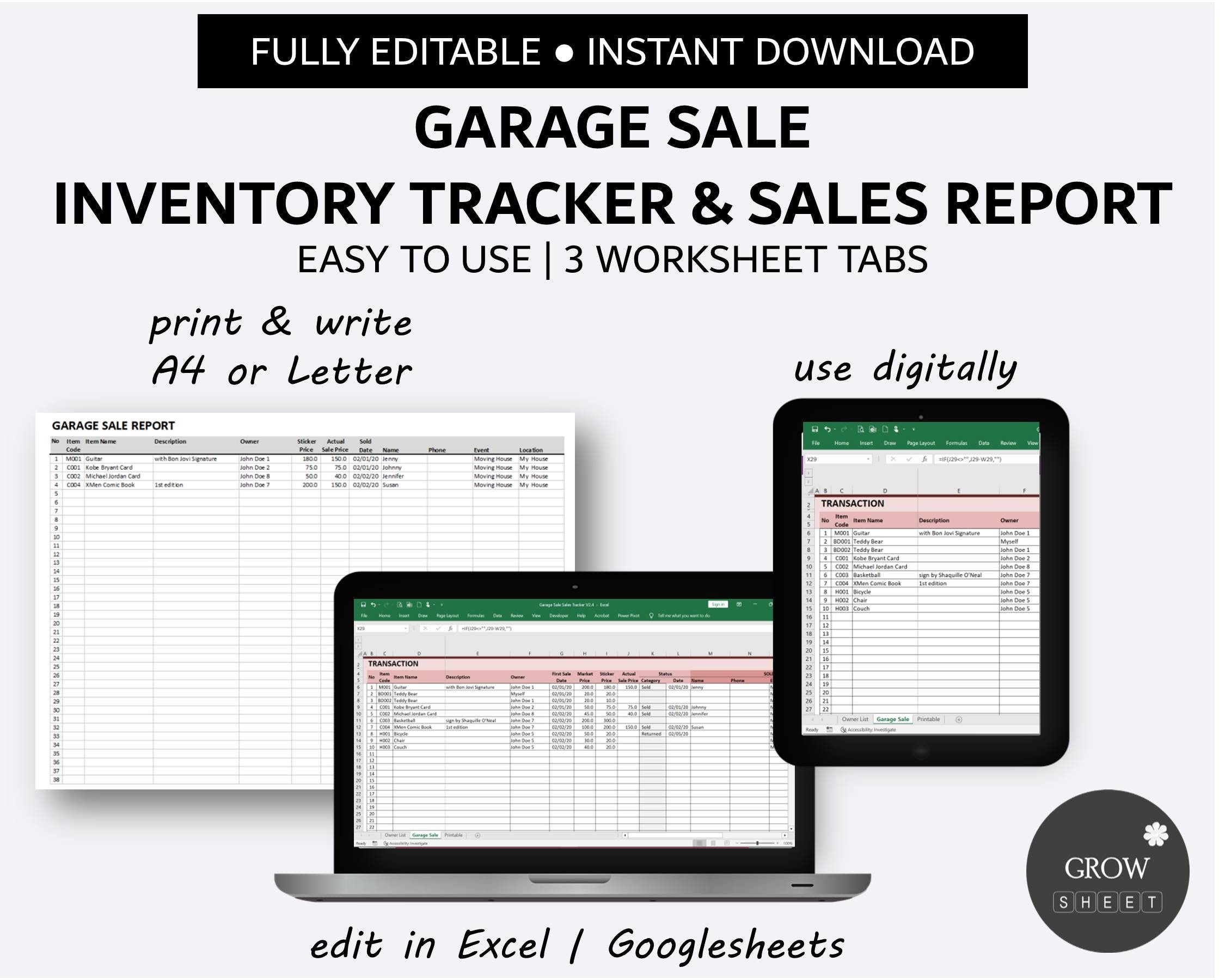 Garage Sale Inventory and Sales Tracker | Garage Sale Listing ...