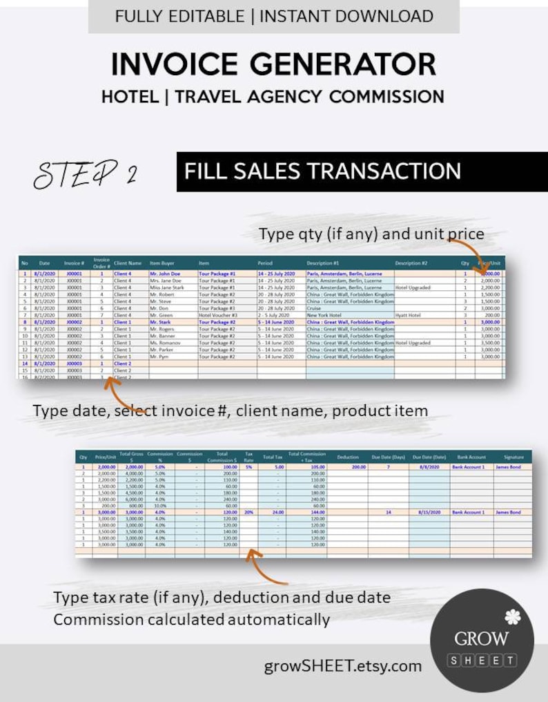 Travel Agency Commission Invoice Generator | Excel Commission Invoice ...