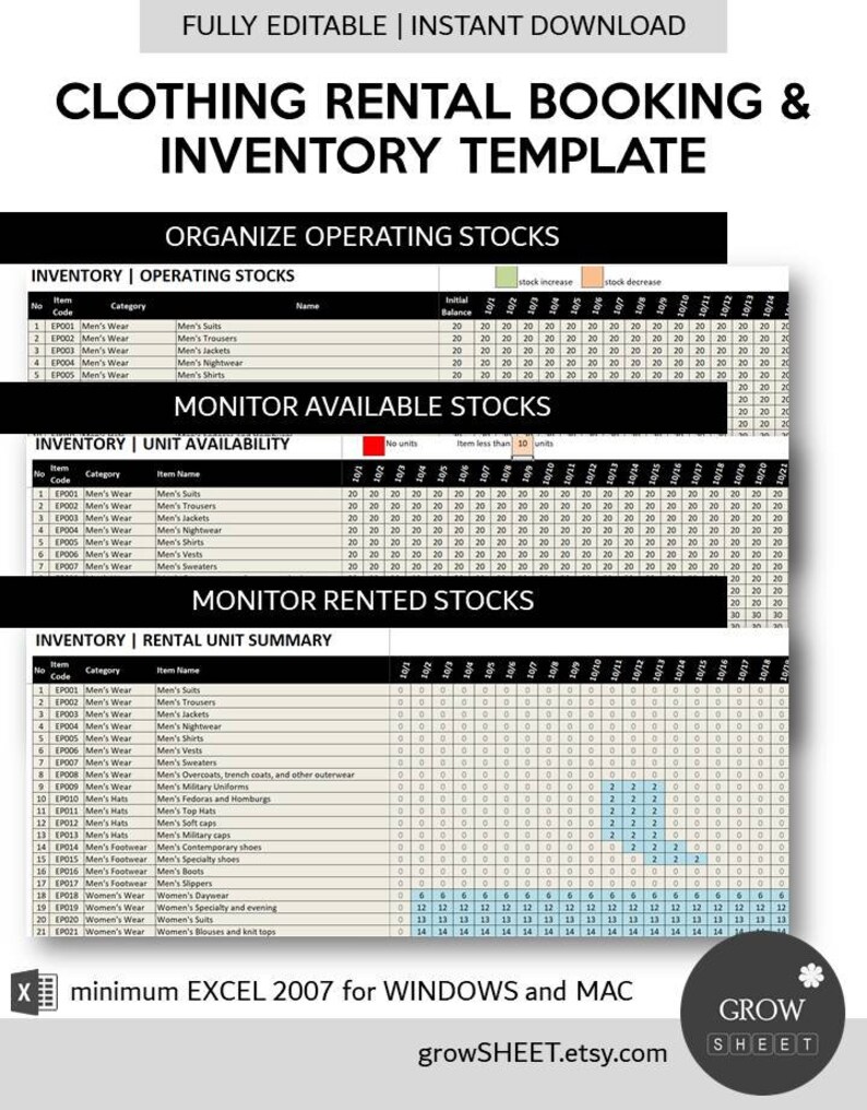 Clothing Rental Booking and Inventory Management Template | Wedding and ...