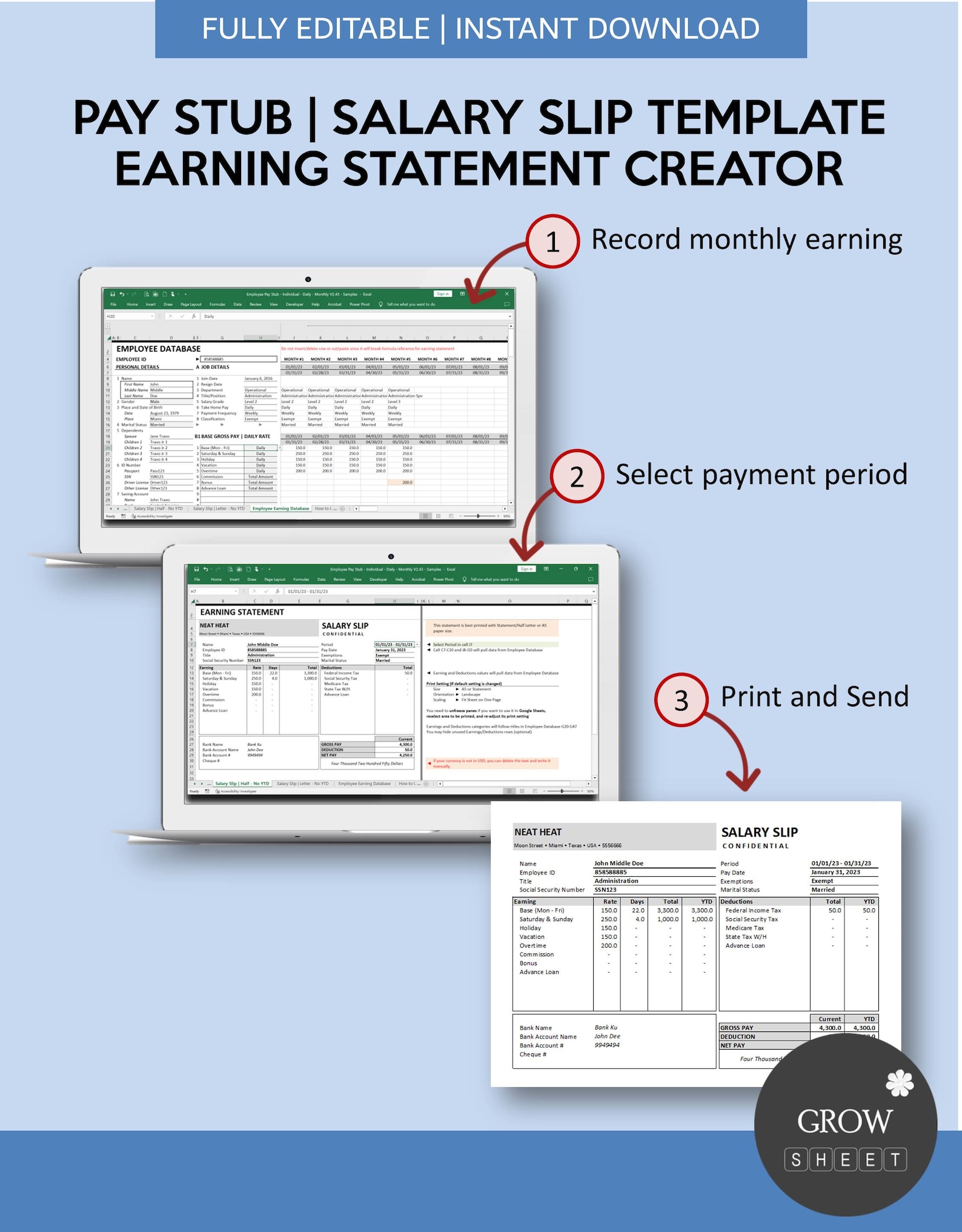 Salary Slip Generator | Earning Statement Template | Pay Slip Creator ...