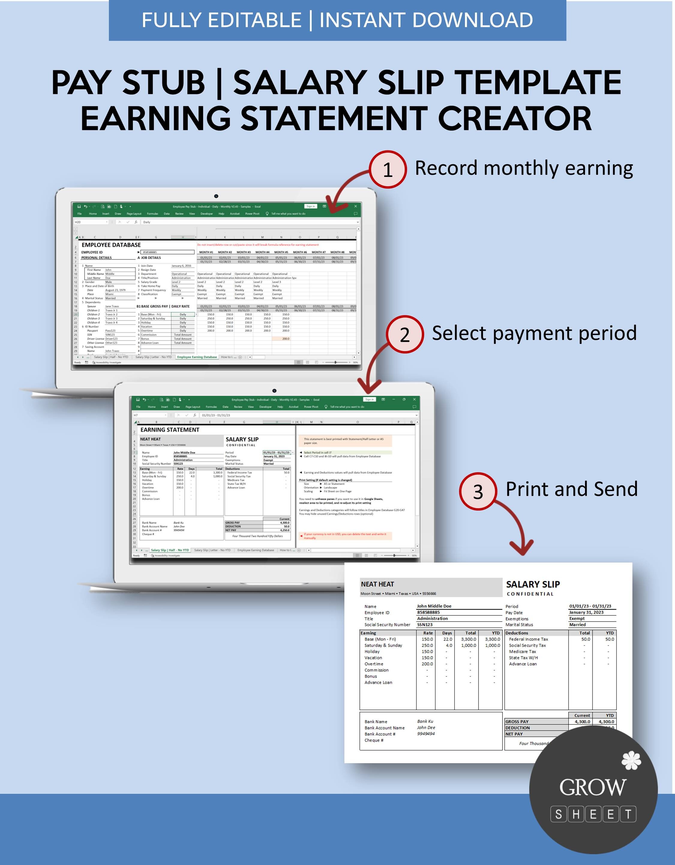 Salary Slip Generator | Earning Statement Template | Pay Slip Creator ...