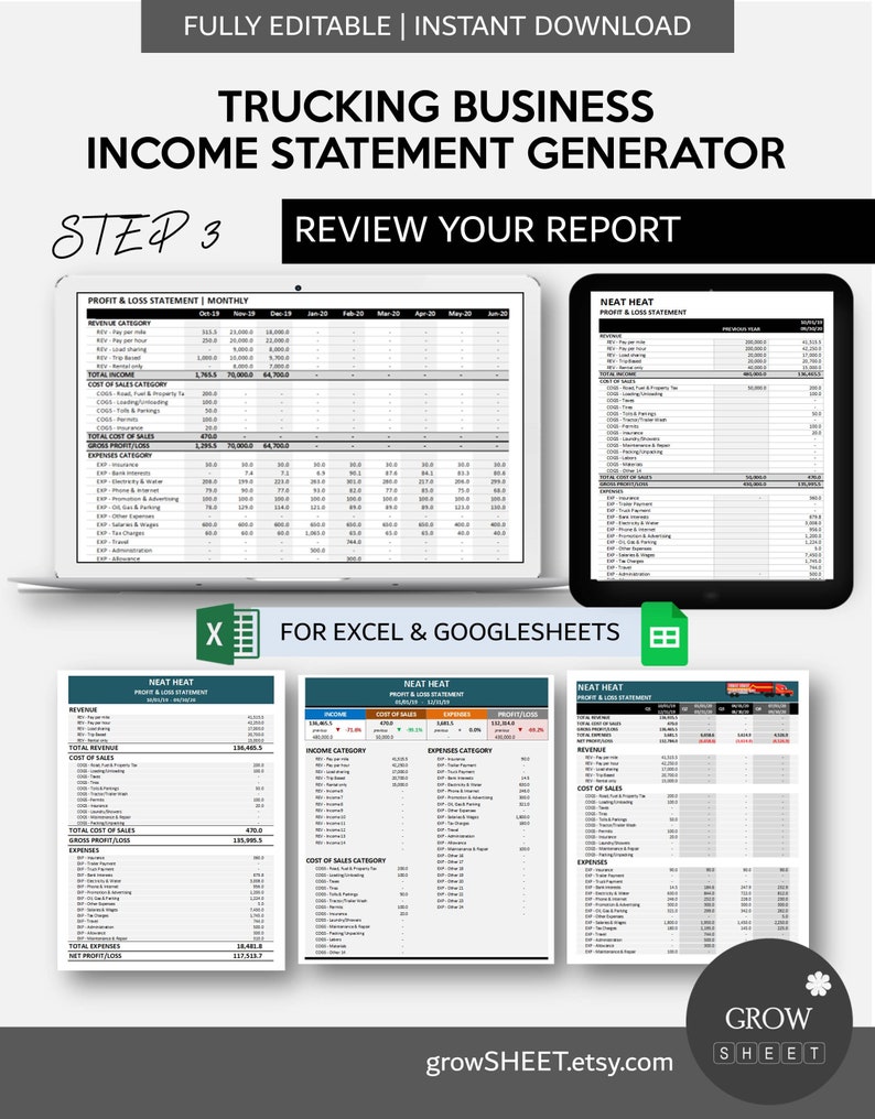 Trucking Business Income Statement Generator | Automated Profit & Loss ...