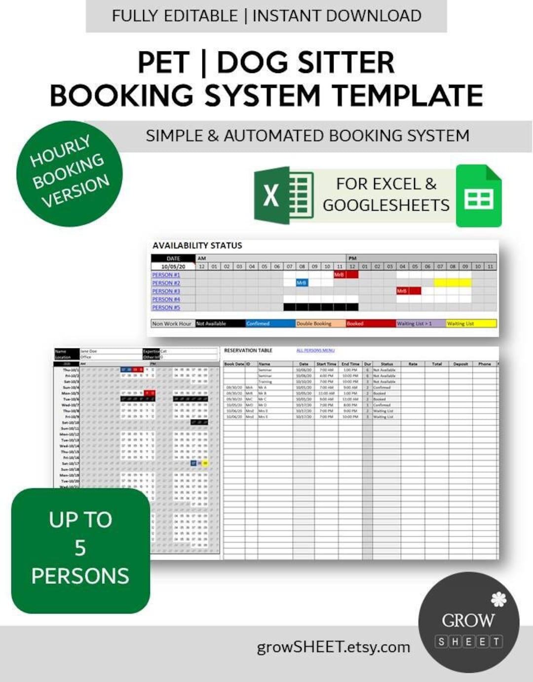 Pet Sitter Booking Template | Dog Sitter Hourly Reservation Manager ...