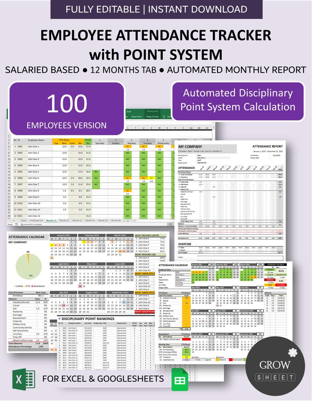 Employee Attendance Point System Tracker for Salaried Employees | Pto ...